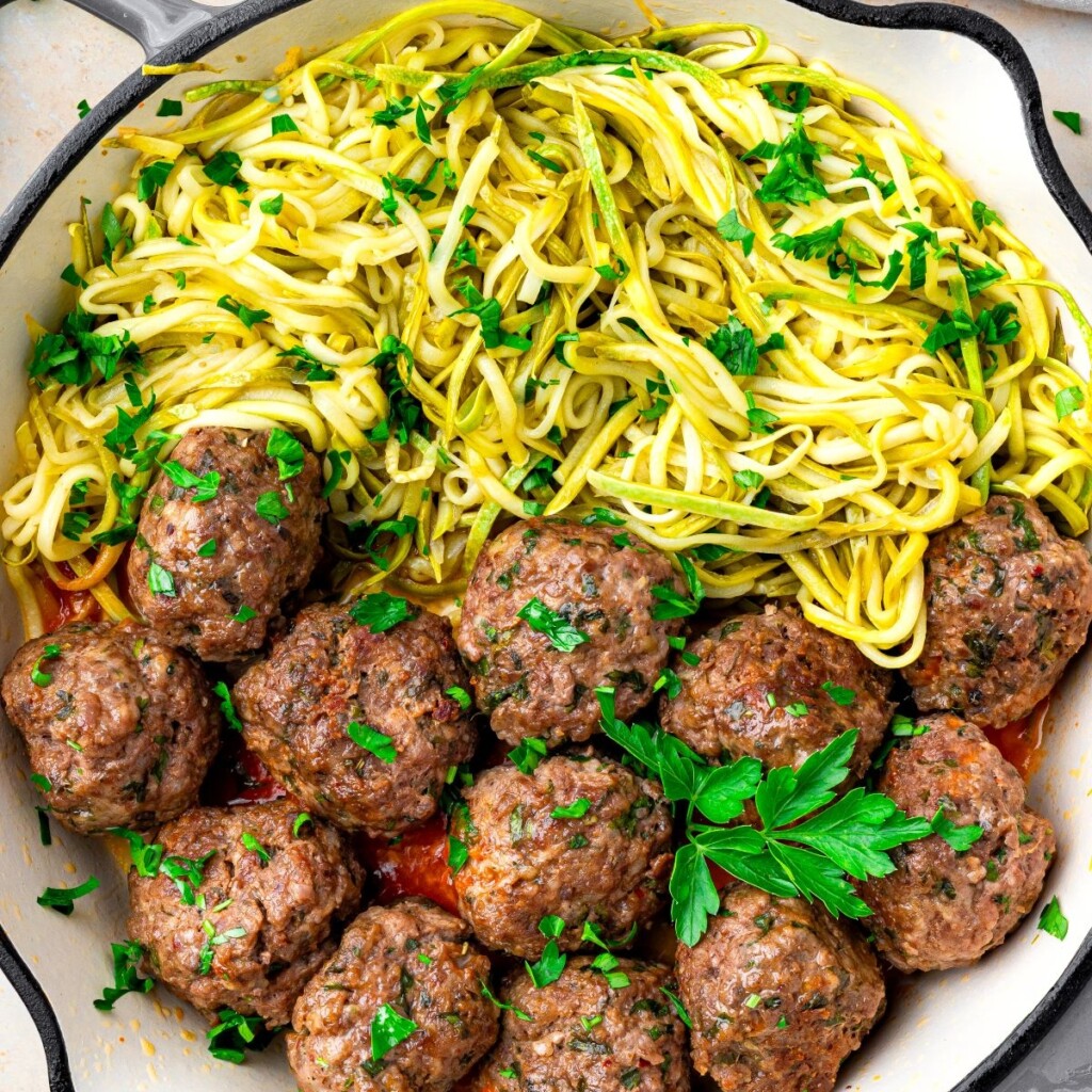 Garlic Butter Meatballs with Zucchini Noodles - Cushy Spa